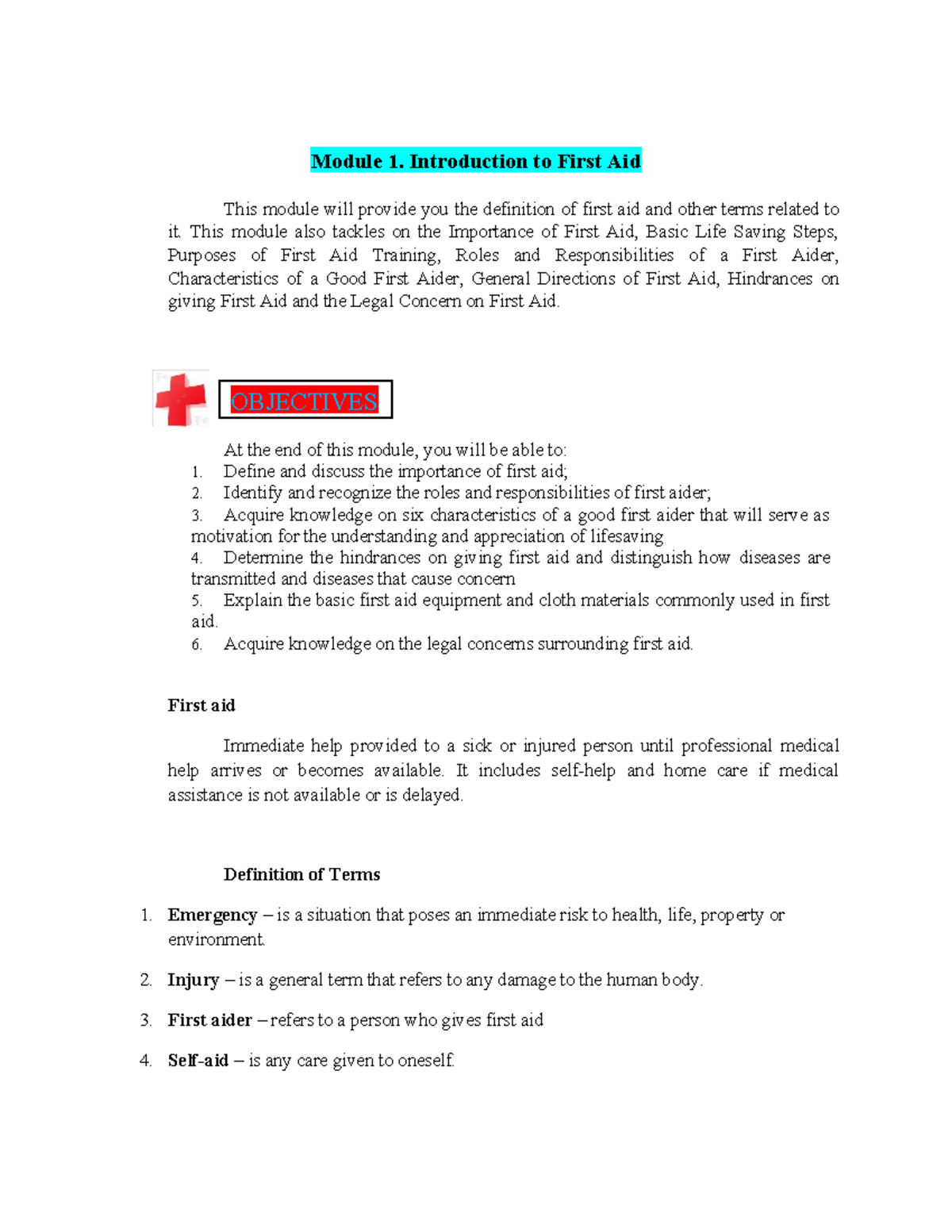 First Aid Training - Module 1: Essentials of First Aid - Studocu