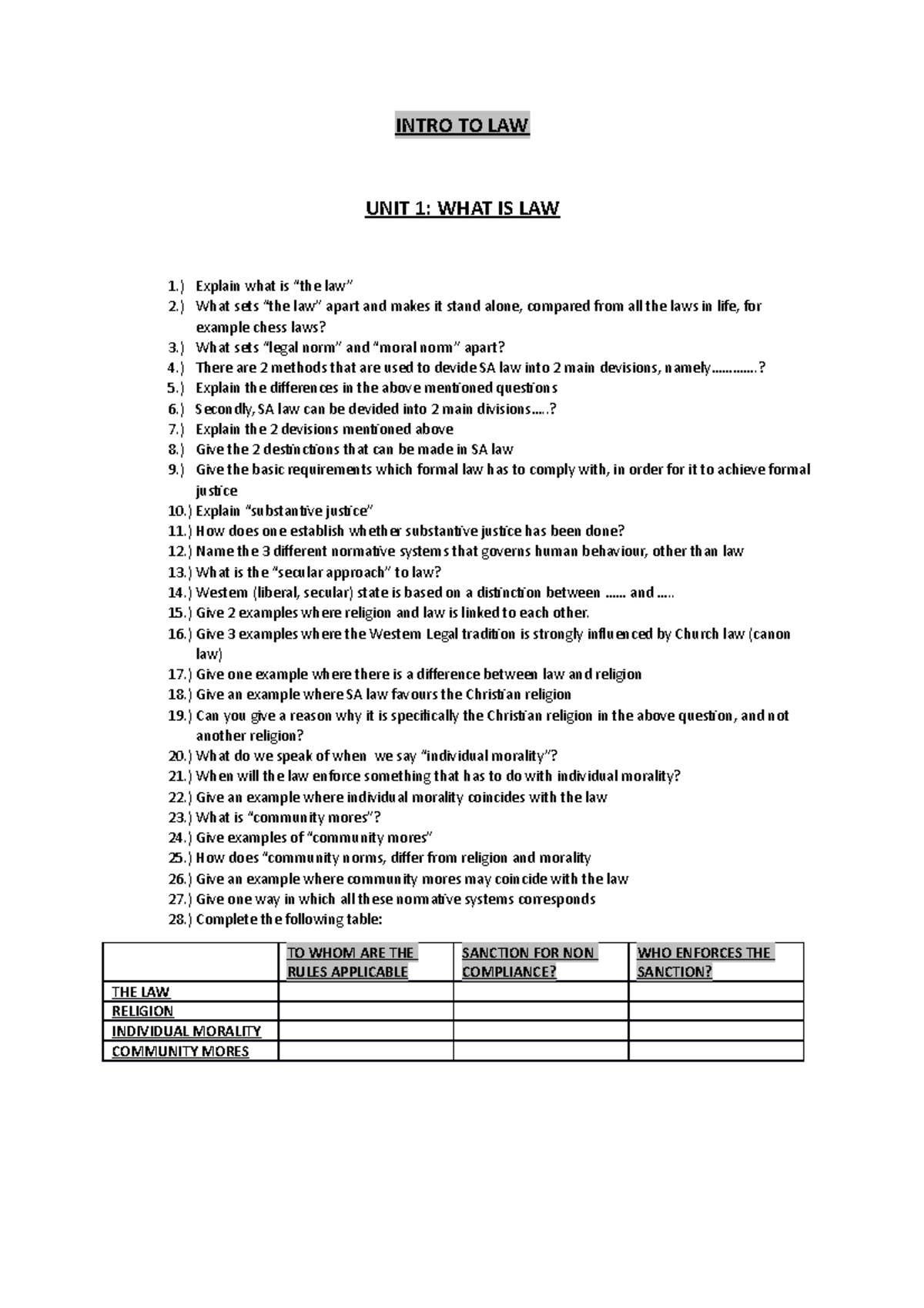 Intro to Law (IL101) Unit 1 Mock Exam Prep Questions - Studocu