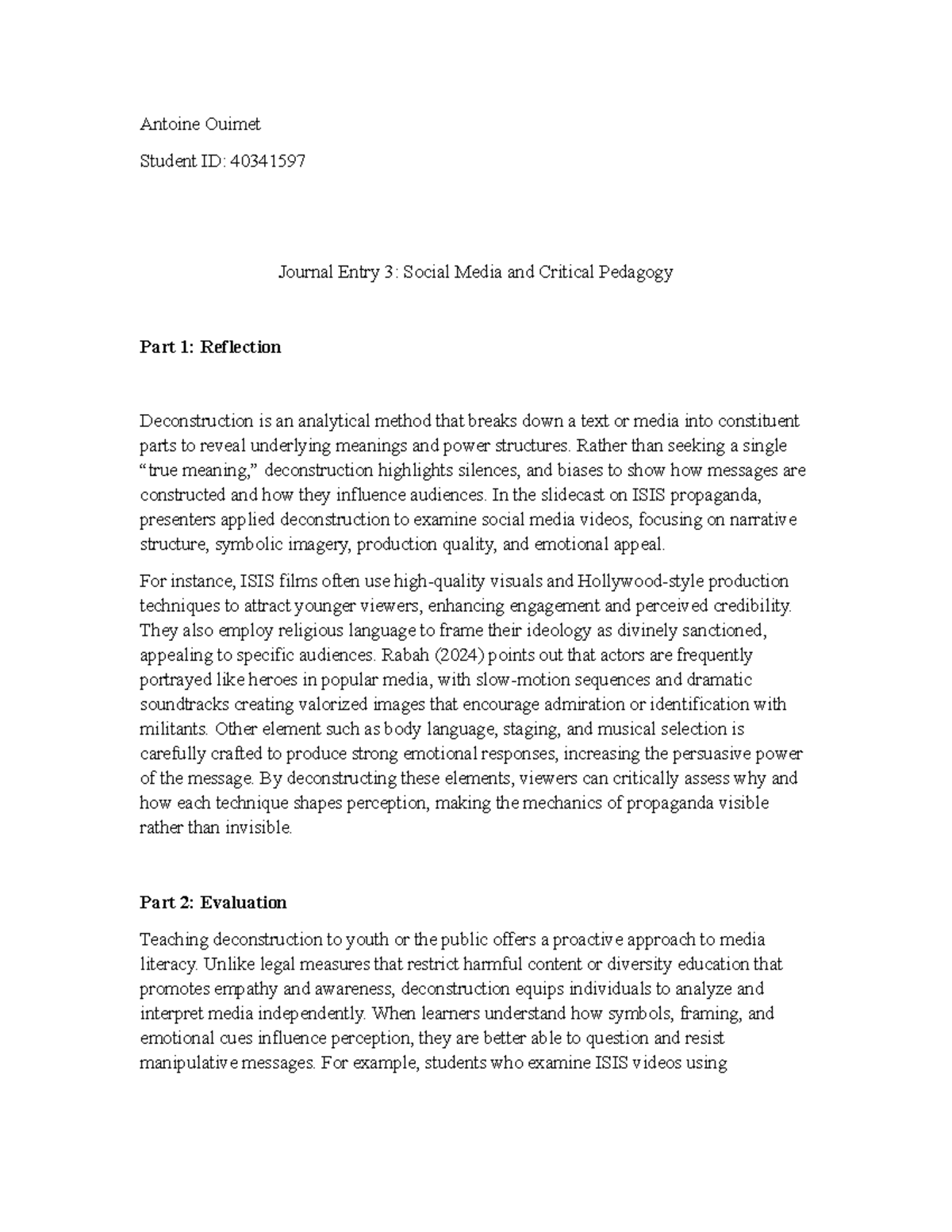 Journal Entry 3: Social Media & Critical Pedagogy Reflection - Studocu