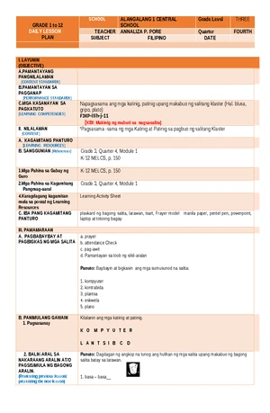 Filipino Grade 3 Lesson Plan on Nababasa ang mga Salitang Tatlong ...