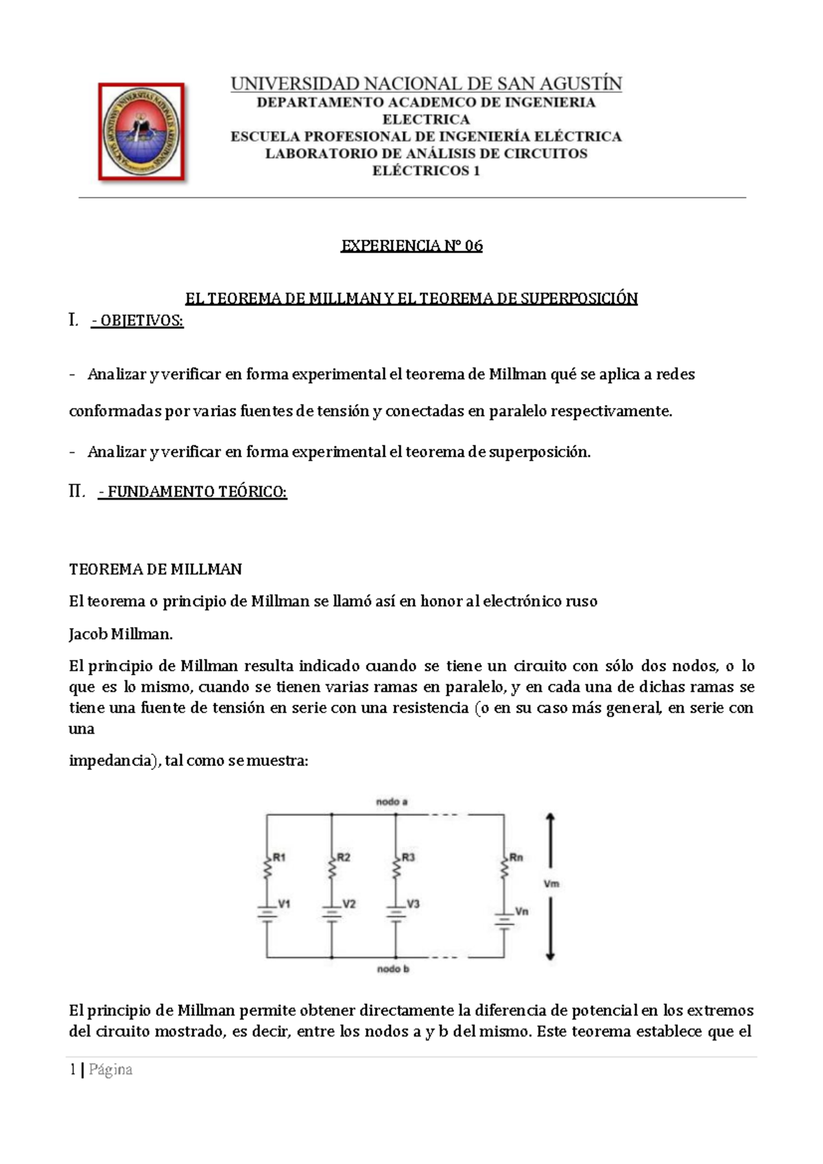 Laboratorio 6: Teoremas de Millman y Superposición en Circuitos - Studocu