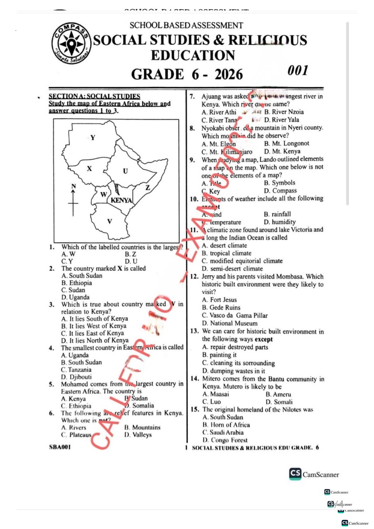SBA001 SOCIAL STUDIES & RELIGIOUS EDUCATION GRADE 6 ASSESSMENT 2026 ...