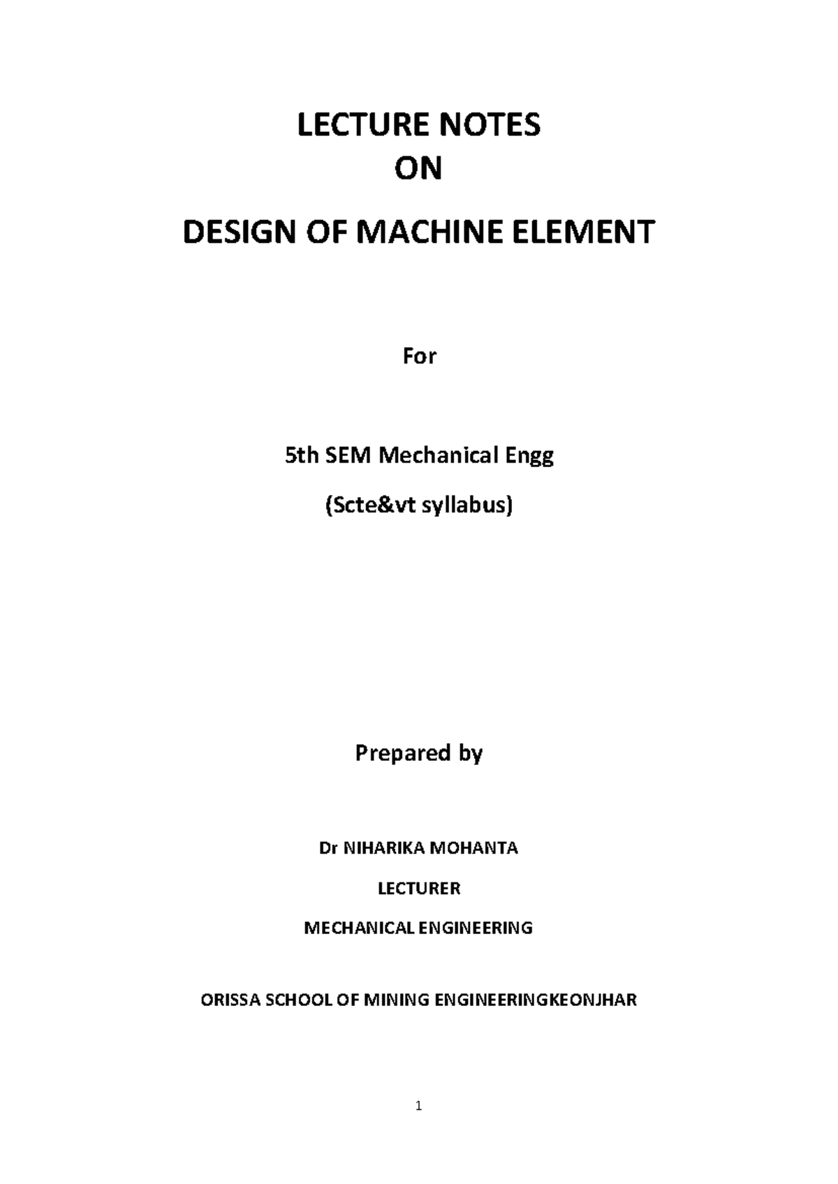 LECTURE NOTES ON MACHINE ELEMENT DESIGN (5TH SEM DME) - Studocu