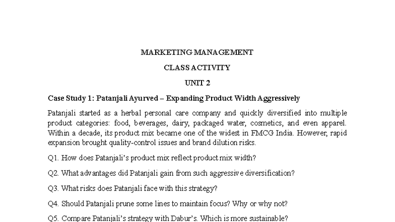 MM Unit 2 Case Studies: Patanjali, Zomato, and Amul Analysis - Studocu