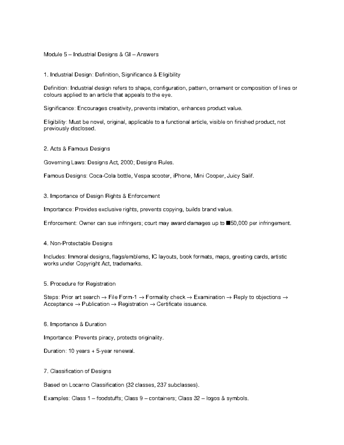 Module 5 Industrial Designs & GI: Key Concepts & Procedures - Studocu