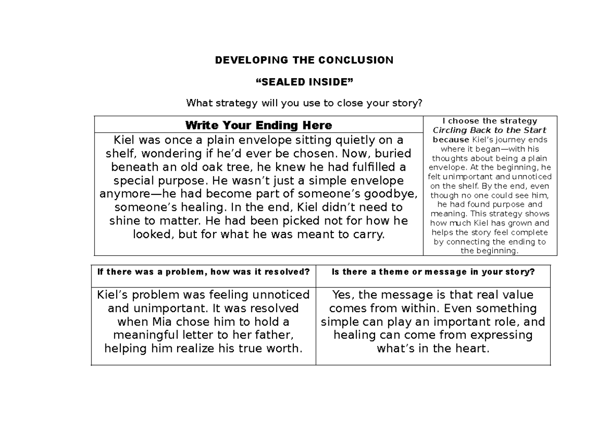 Activity 10: Crafting a Meaningful Conclusion and Setting - Studocu