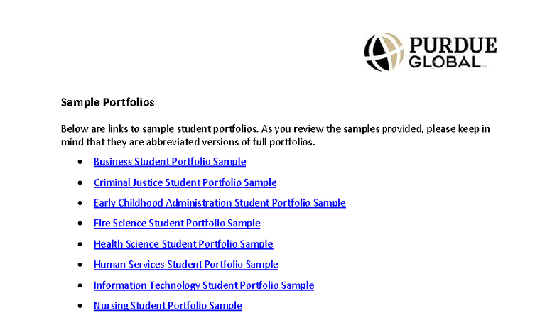 EL206 Portfolio Examples - Sample Portfolios Below are links to sample ...