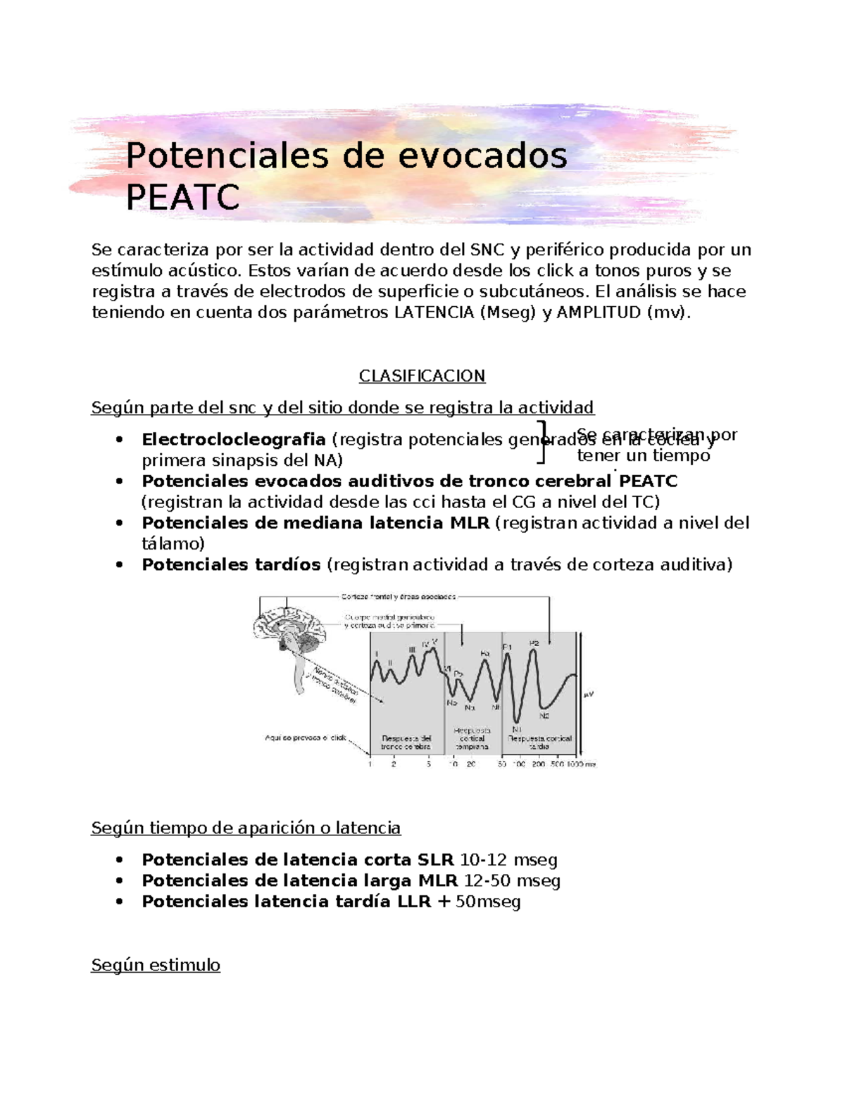 Electrofisiología 2: Potenciales Evocados Auditivos PEATC - Studocu