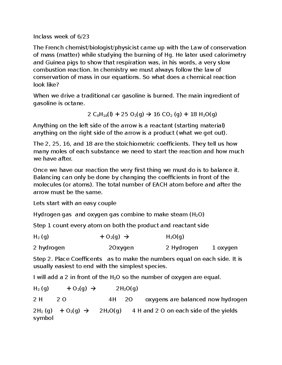 IC 1211 June 23, 2025 - Conservation of Mass & Stoichiometry Notes ...