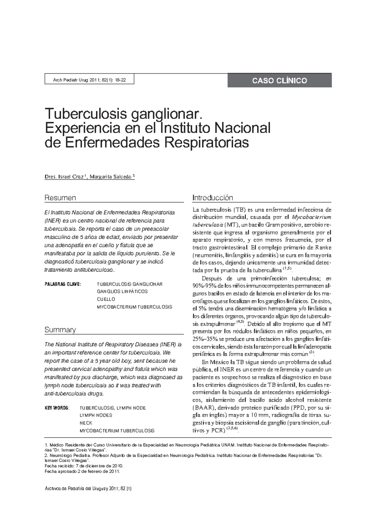 CASO CLÍNICO: Tuberculosis Ganglionar en un Preescolar - INER - Studocu