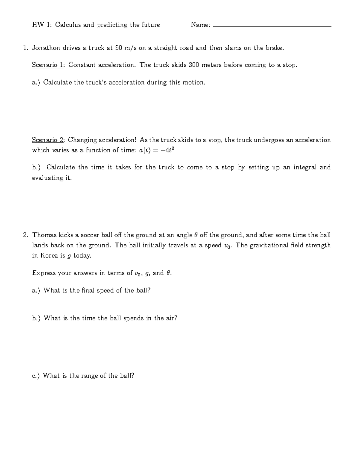 HW 1: Calculus in Motion and Prediction Analysis - Studocu