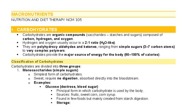 NCM 105: Macronutrients and Micronutrients Overview for P1 - Studocu