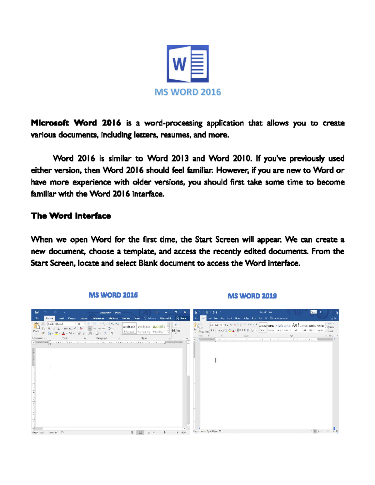MS WORD 2016 Study Guide: Interface & Features Overview - Studocu