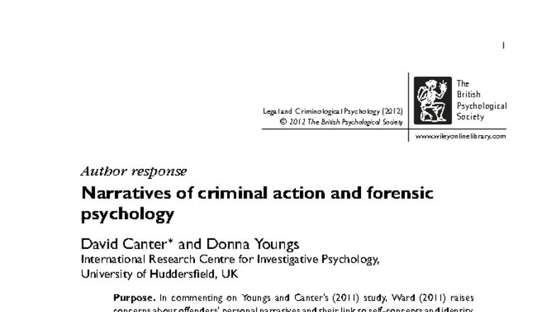 Canter 2012 - Narratives of Criminal Action in Forensic Psychology ...