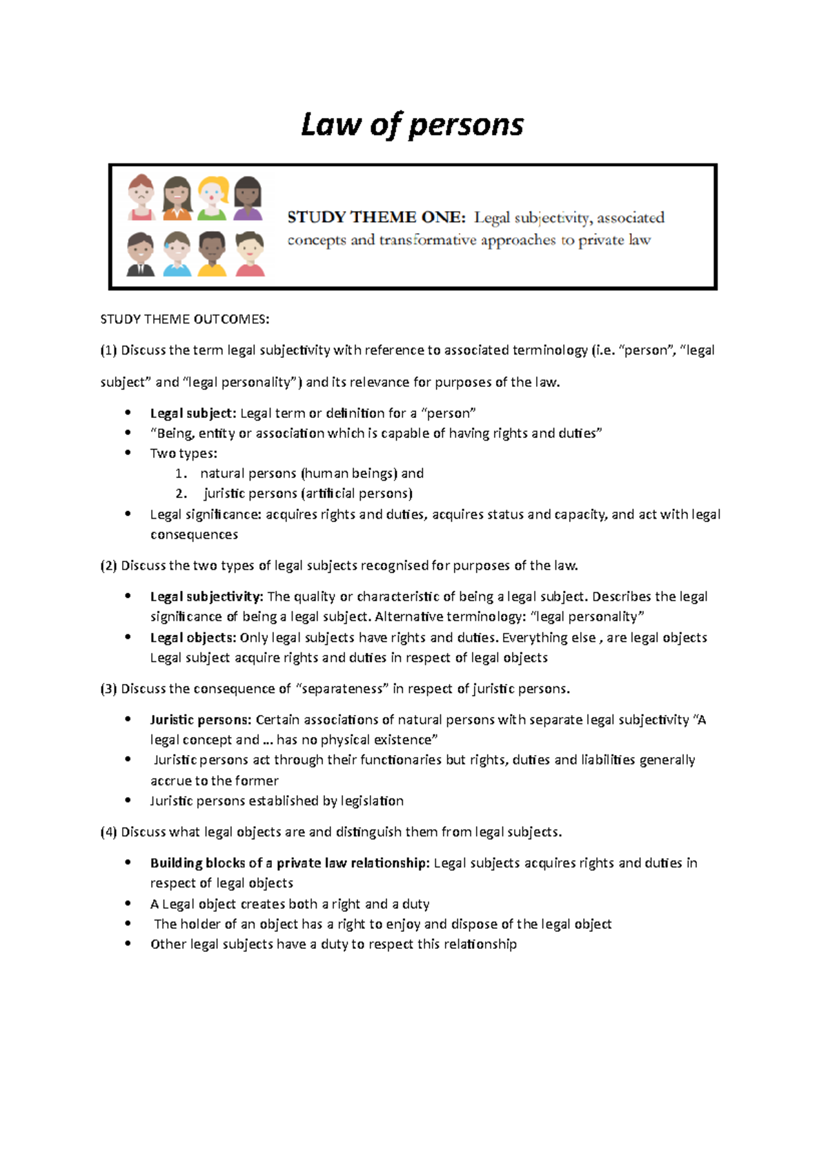 Law of Persons (LWP101) - Comprehensive Study Notes and Analysis - Studocu