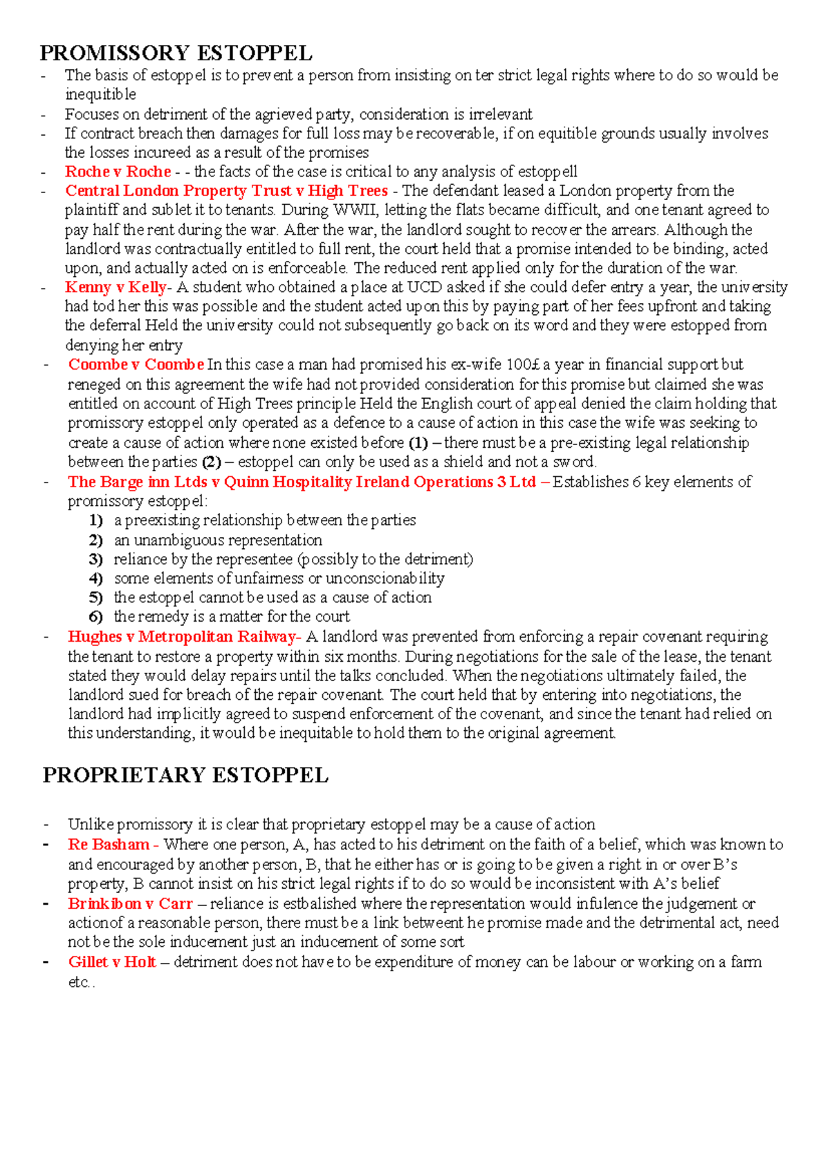 Promissory Estoppell - contract notes - PROMISSORY ESTOPPEL - The basis ...