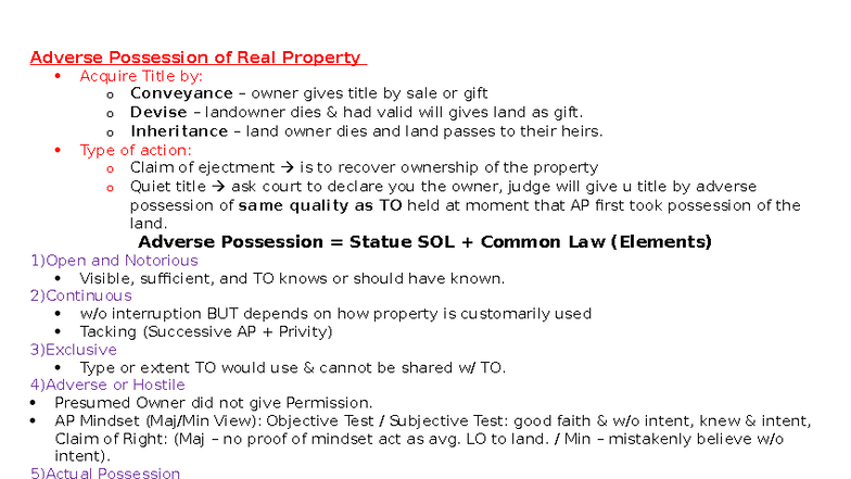 Adverse Possession and Property Rights: A Comprehensive Overview (LAW ...