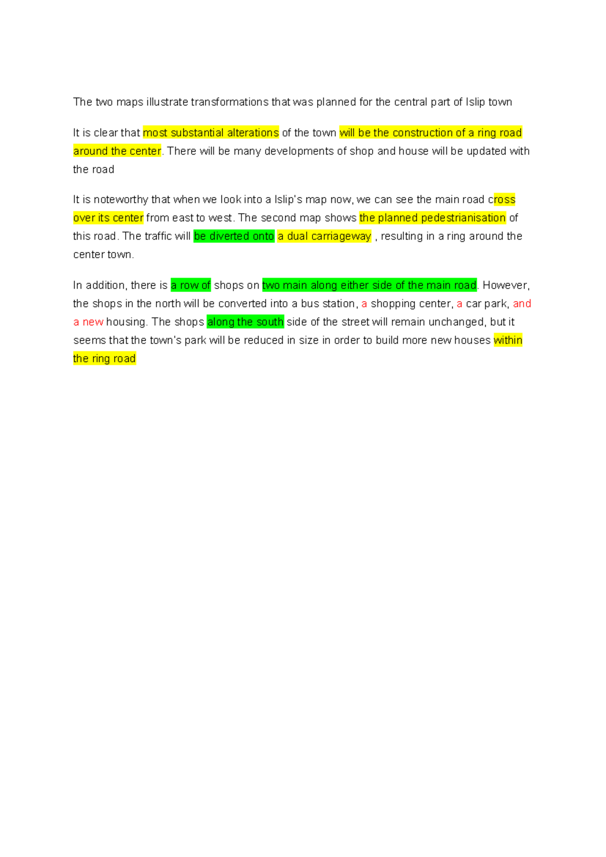 IELTS Writing Task: Map Analysis of Islip Town Transformations - Studocu