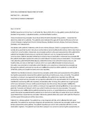 WGU D224 Final Field Experience Log: Patient Care & Education Summary ...