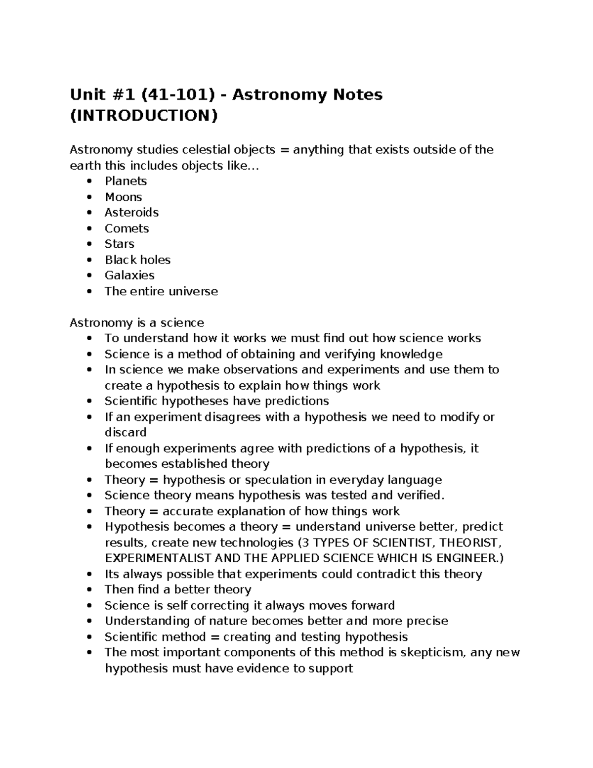 ASTR 101 Lecture 1 Notes: Introduction to Astronomy Concepts - Studocu