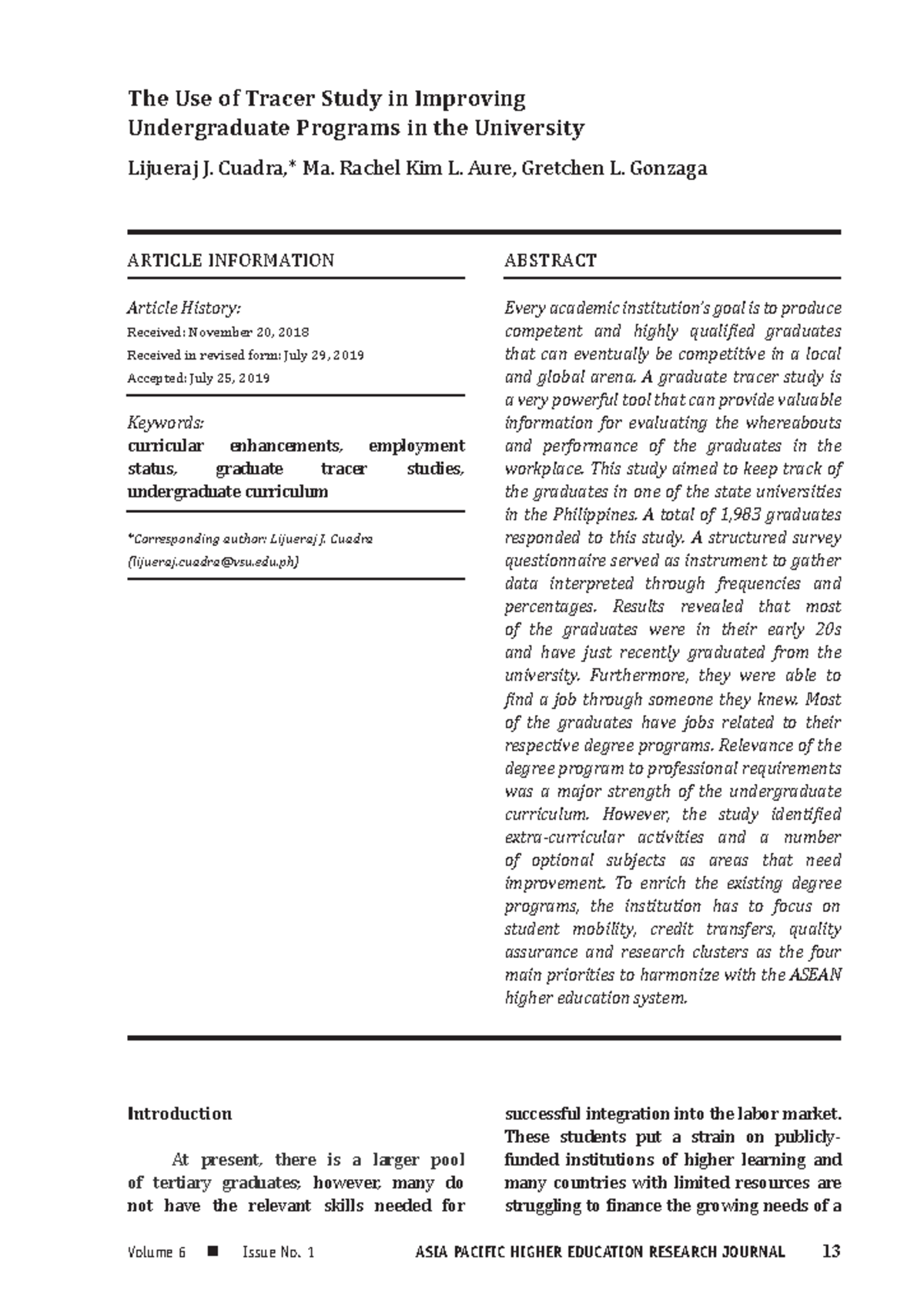 Graduate Tracer Study: Enhancing Undergraduate Programs at VSU - Studocu