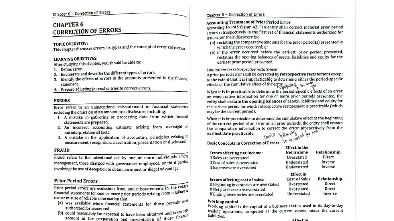 CS Chapter 6: Correction of Errors in Financial Statements - Studocu
