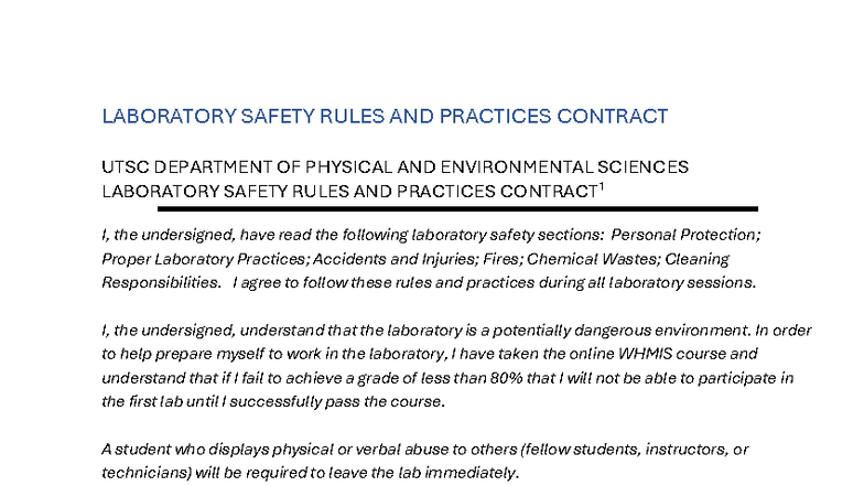 CHMA10 Laboratory Safety Rules and Practices Contract - Studocu