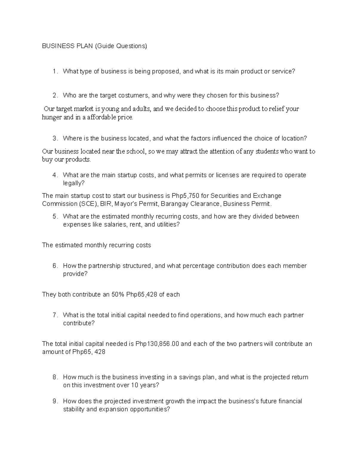 BUSINESS PLAN Overview & Guide Questions - Study Document - Studocu