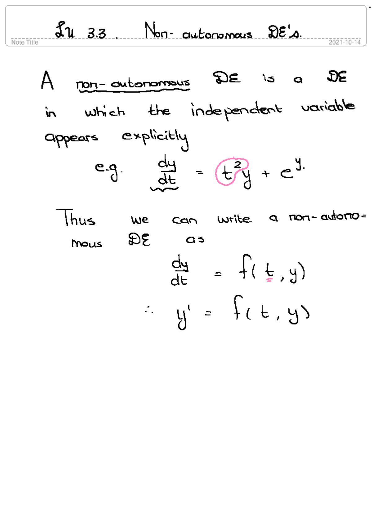 Lecture Notes on Autonomous Differential Equations (Unit 3.3) - Studocu