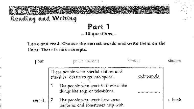Flyers 1 Test 1: Reading & Writing Practice (Part 1-3) - Studocu