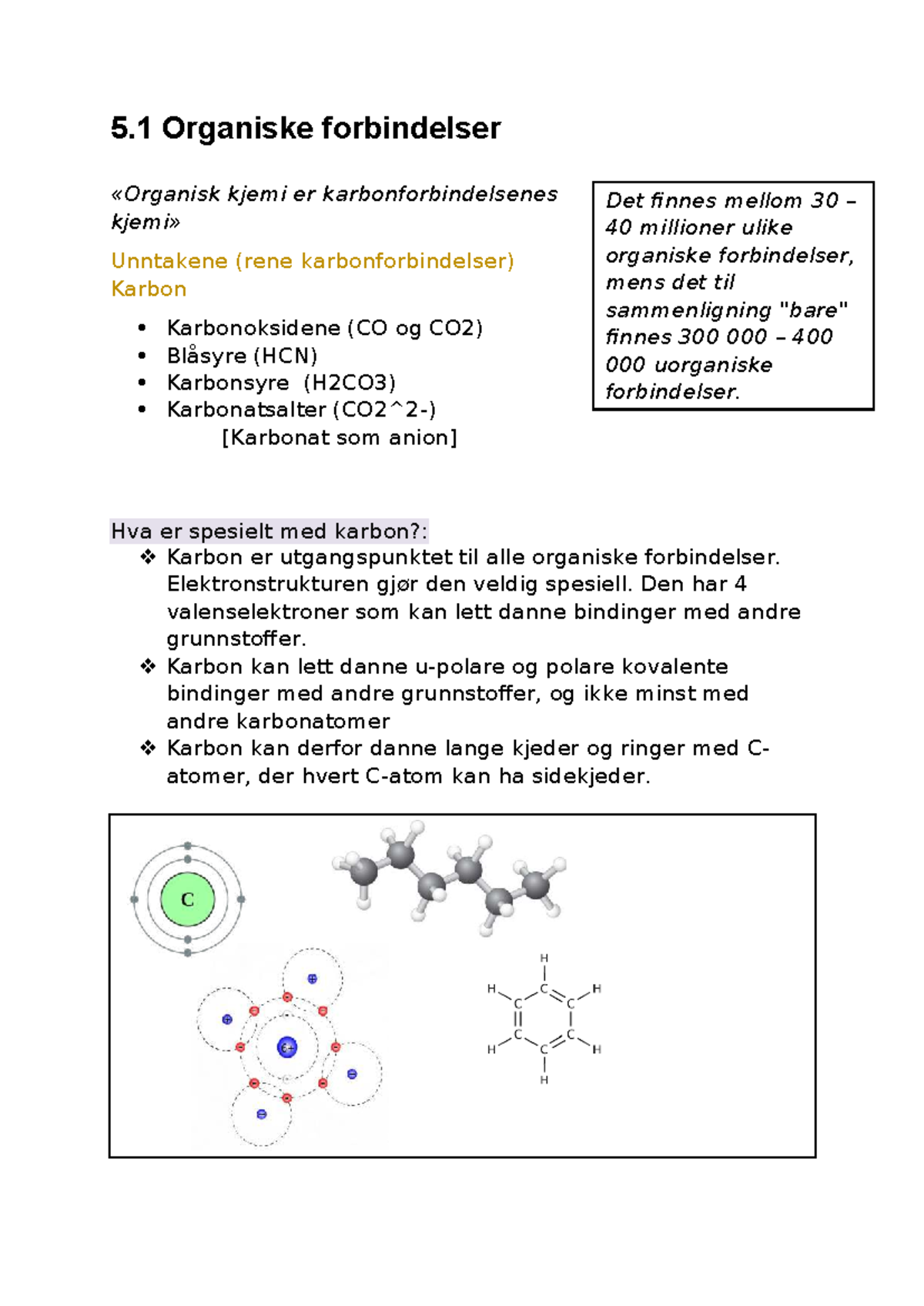 Kjemi 5: Organiske Forbindelser og Deres Egenskaper - Studocu