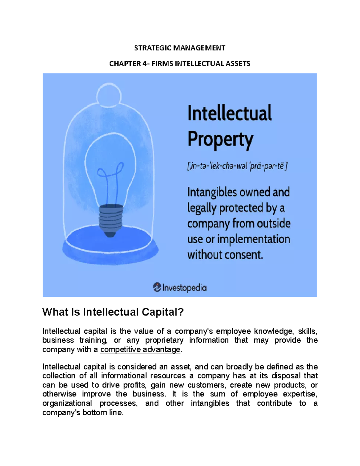 Strategic Management - CH 4: Understanding Firms' Intellectual Assets ...