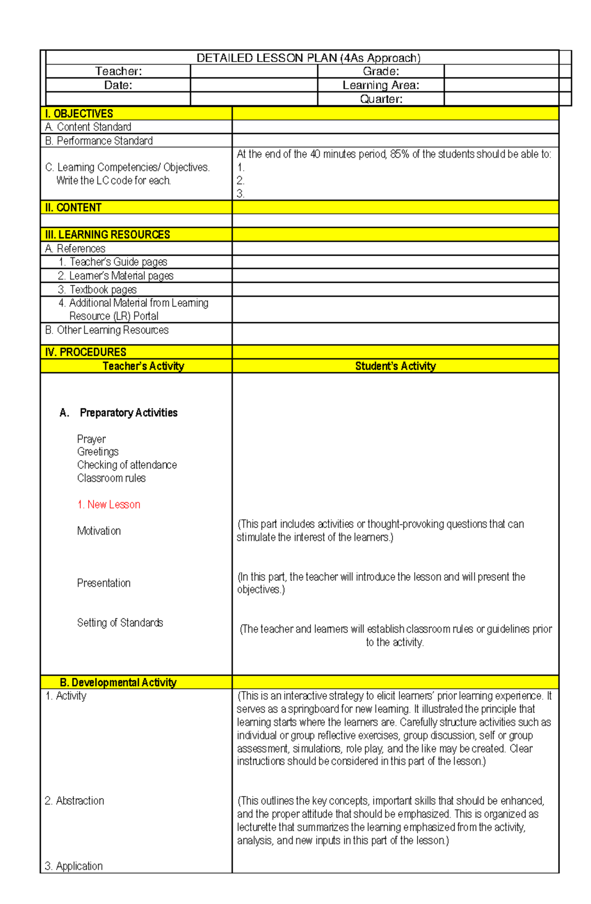 Detailed Lesson Plan Using the 4As Approach for Educ. - Studocu