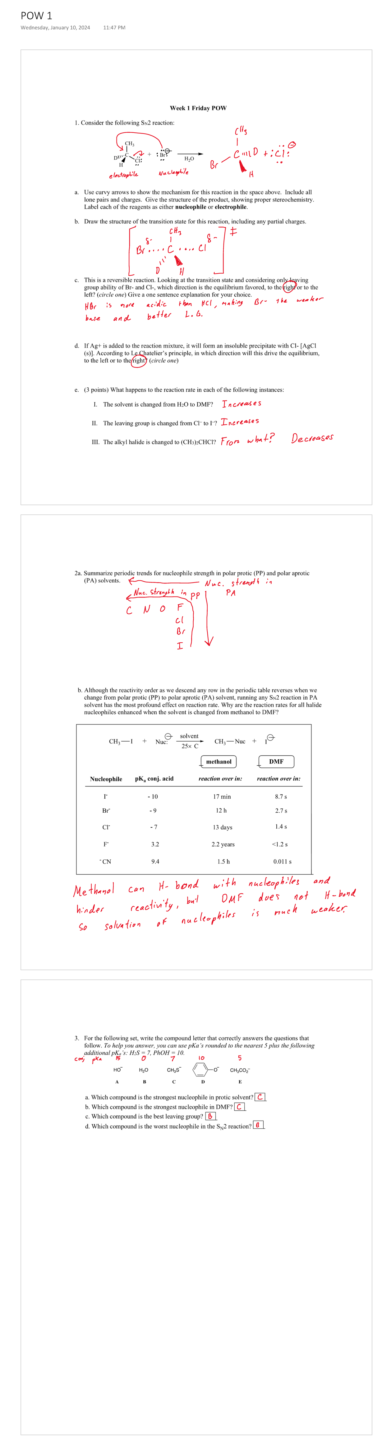 POW 1 - SN2 Reaction Mechanism Practice Problems and Analysis - Studocu
