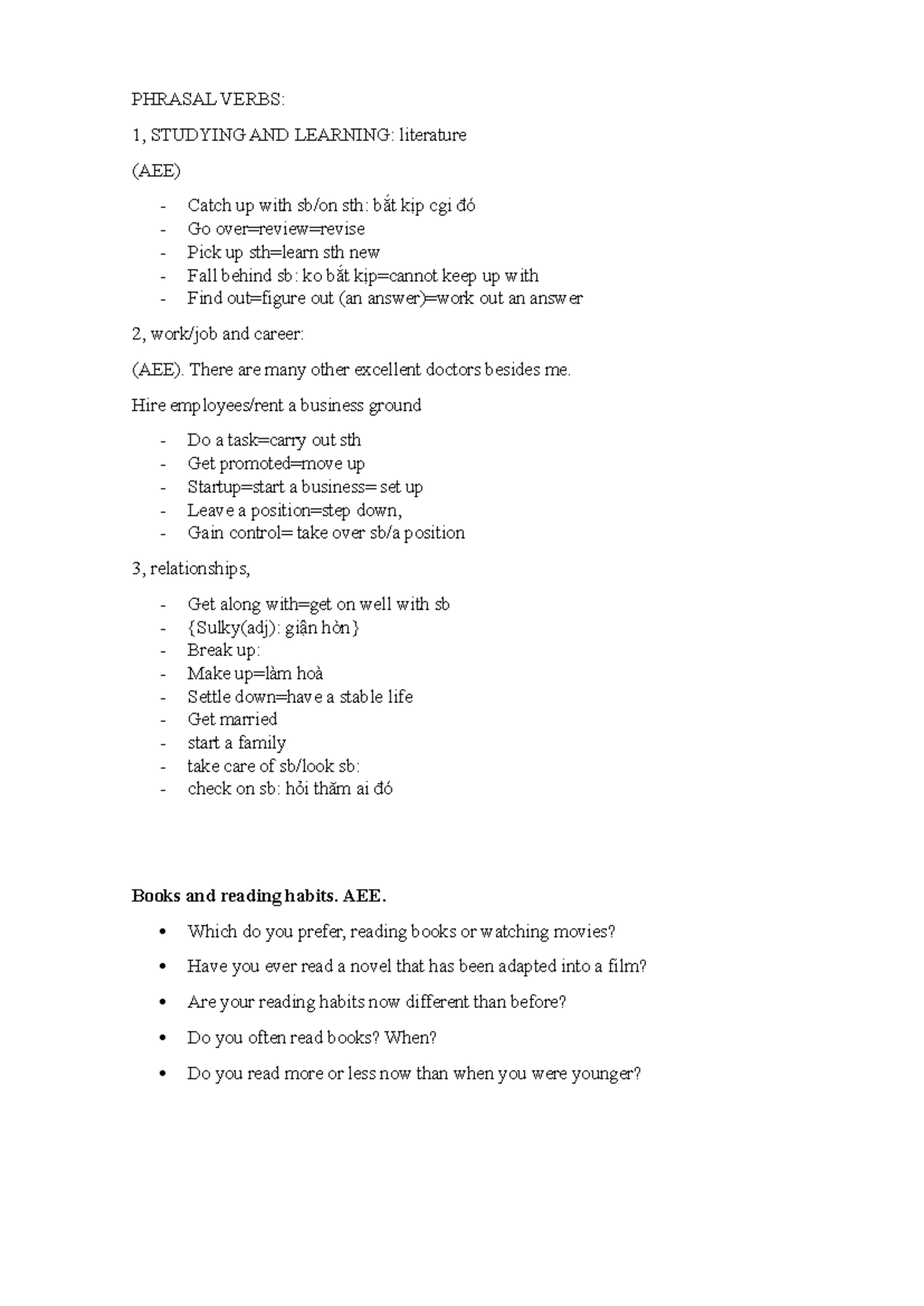 Phrasal Verbs and Learning Strategies: AEE Study Guide - Studocu