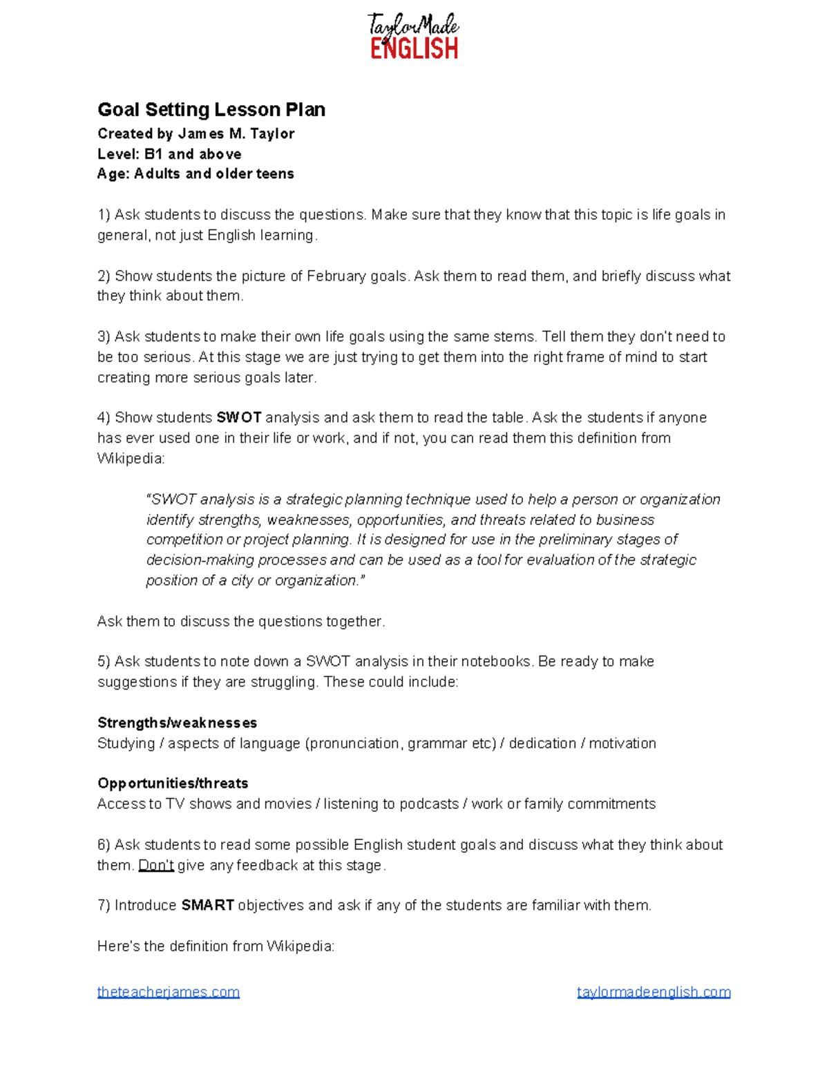 Goal setting lesson plan theteacherjames - Goal Setting Lesson Plan ...