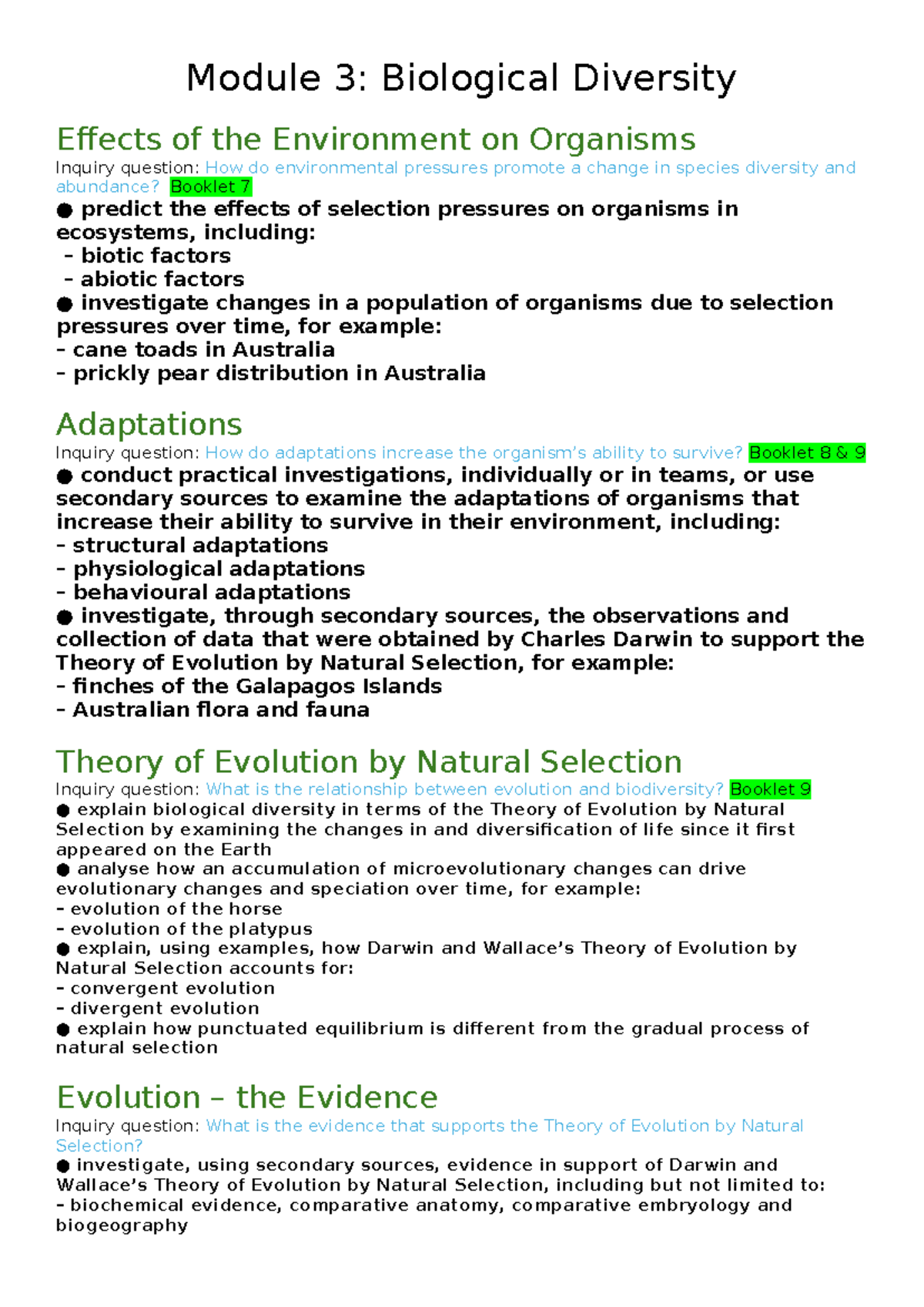 Modules 3 & 4 Biological Diversity & Ecosystem Dynamics notes - Module ...