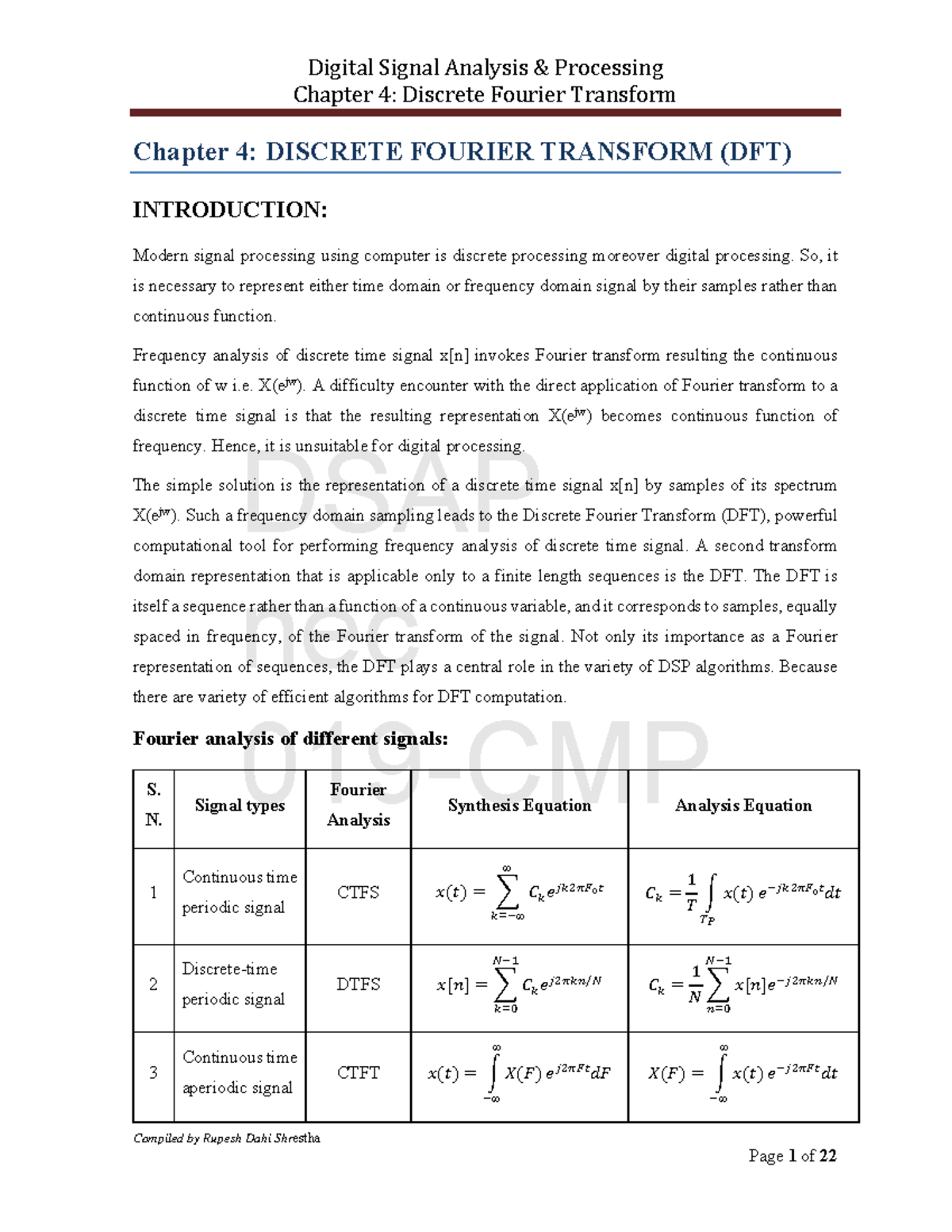 Chapter 4: Discrete Fourier Transform (DFT) Overview and Analysis - Studocu