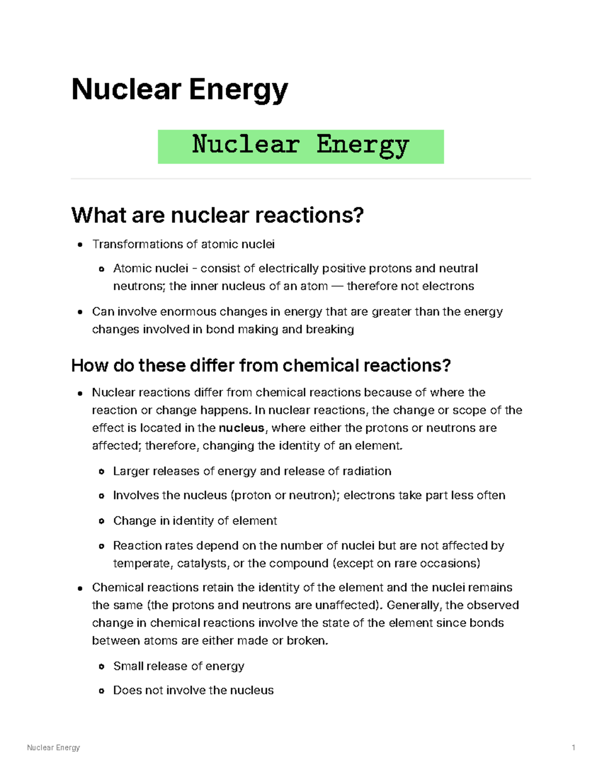 Nuclear Energy - Study Notes for Engineering Chemistry (ENG 101) - Studocu