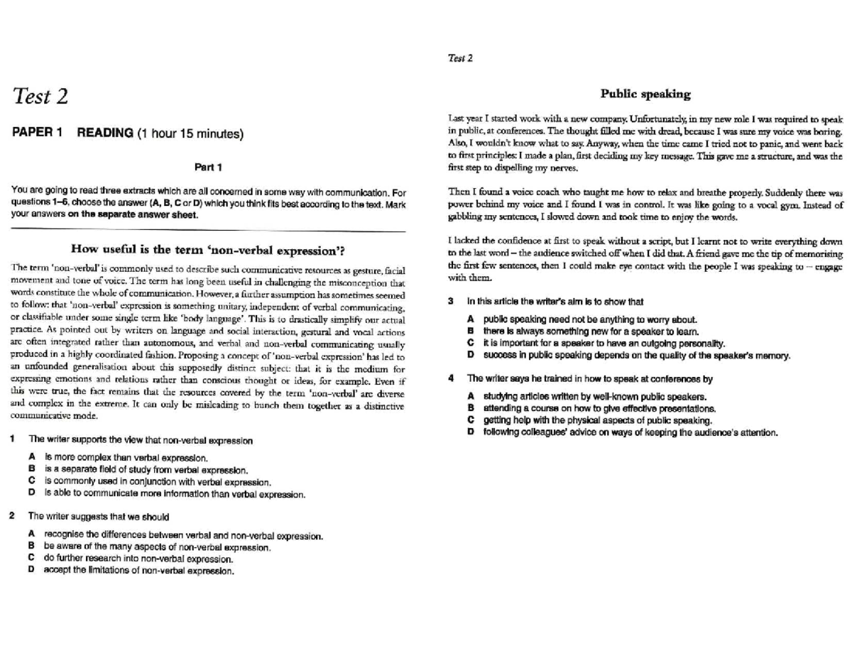 Test 2 - Advanced Practice in Public Speaking and Writing Skills - Studocu