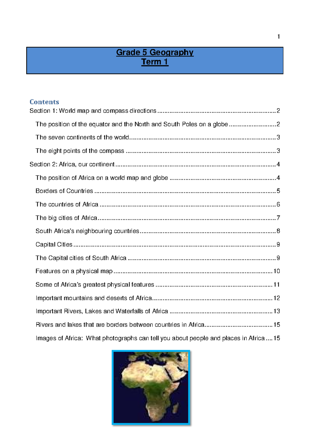 Grade 5 Geog Term 1 Study Notes: World Maps & African Geography - Studocu