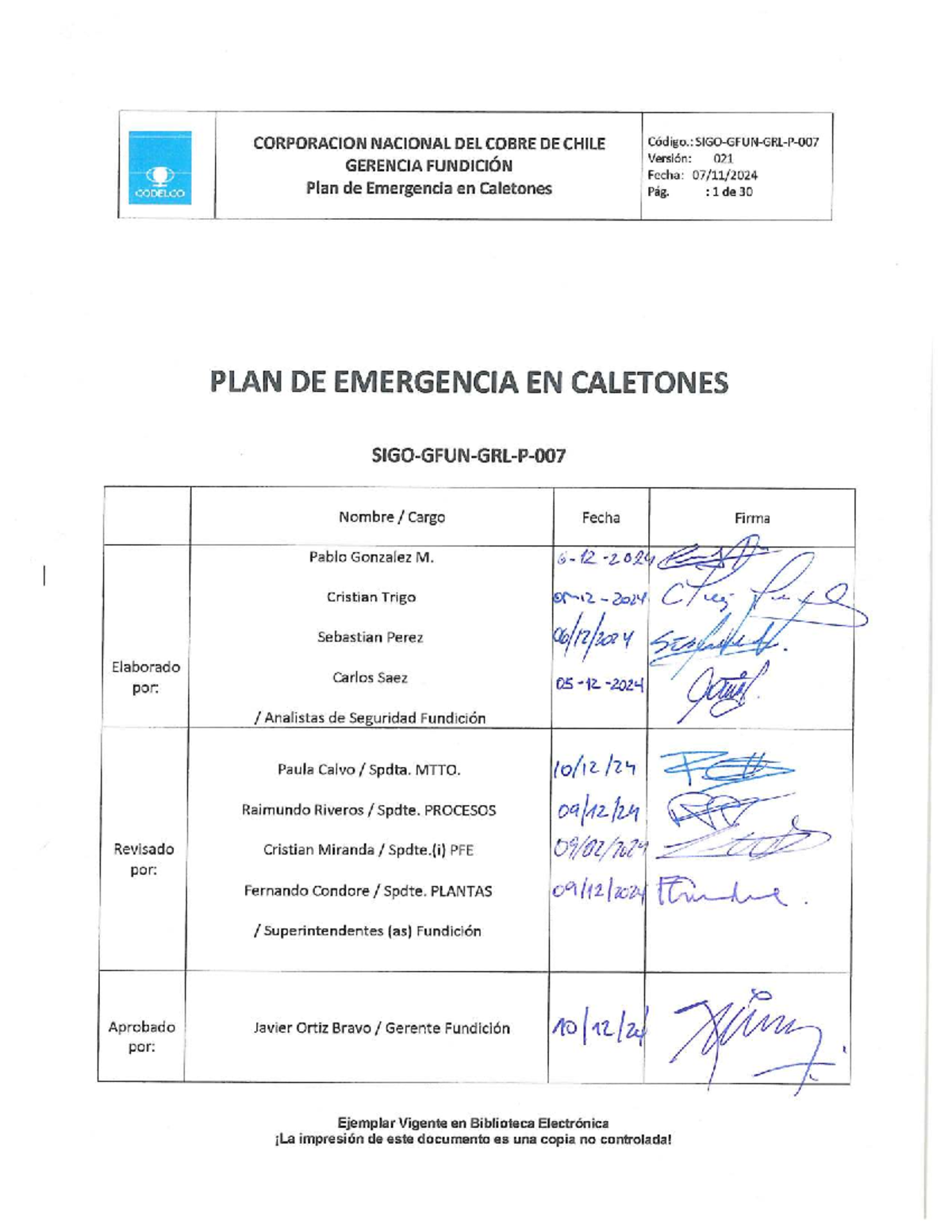 Plan de Emergencia en Caletones - GERENCIA FUNDICIÓN - CODELCO - Studocu