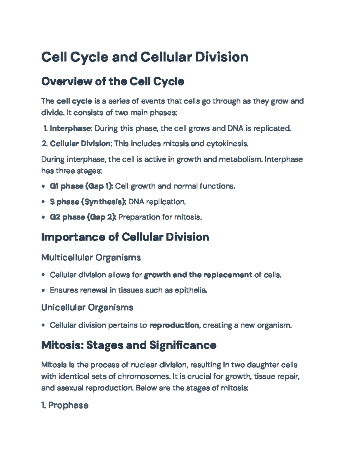 Cell Cycle & Mitosis Overview for Bio 101 Final Exam Review - Studocu
