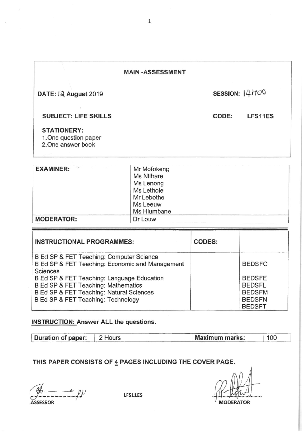 LFS11ES S1 2019 - Life Skills Exam Preparation Guide - Studocu