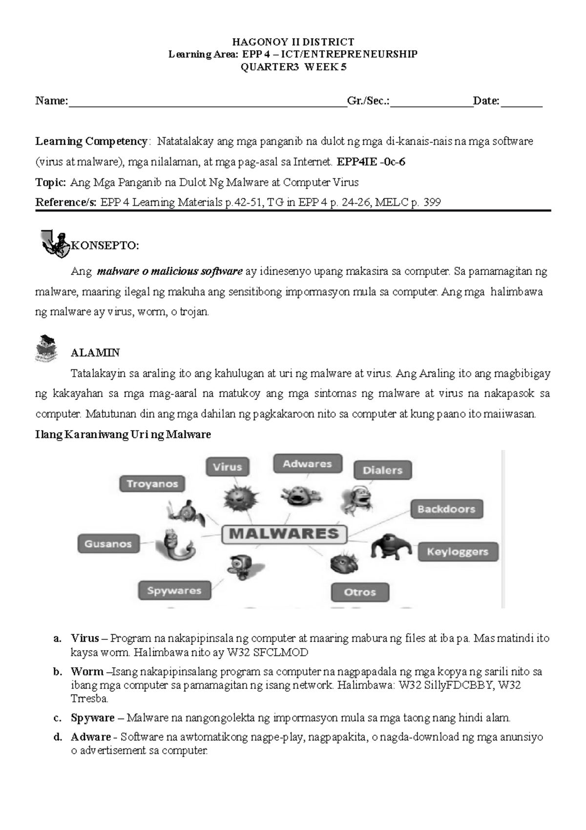 EPP4 ICT Q3 AS W5 - REFERENCE - HAGONOY II DISTRICT Learning Area: EPP ...