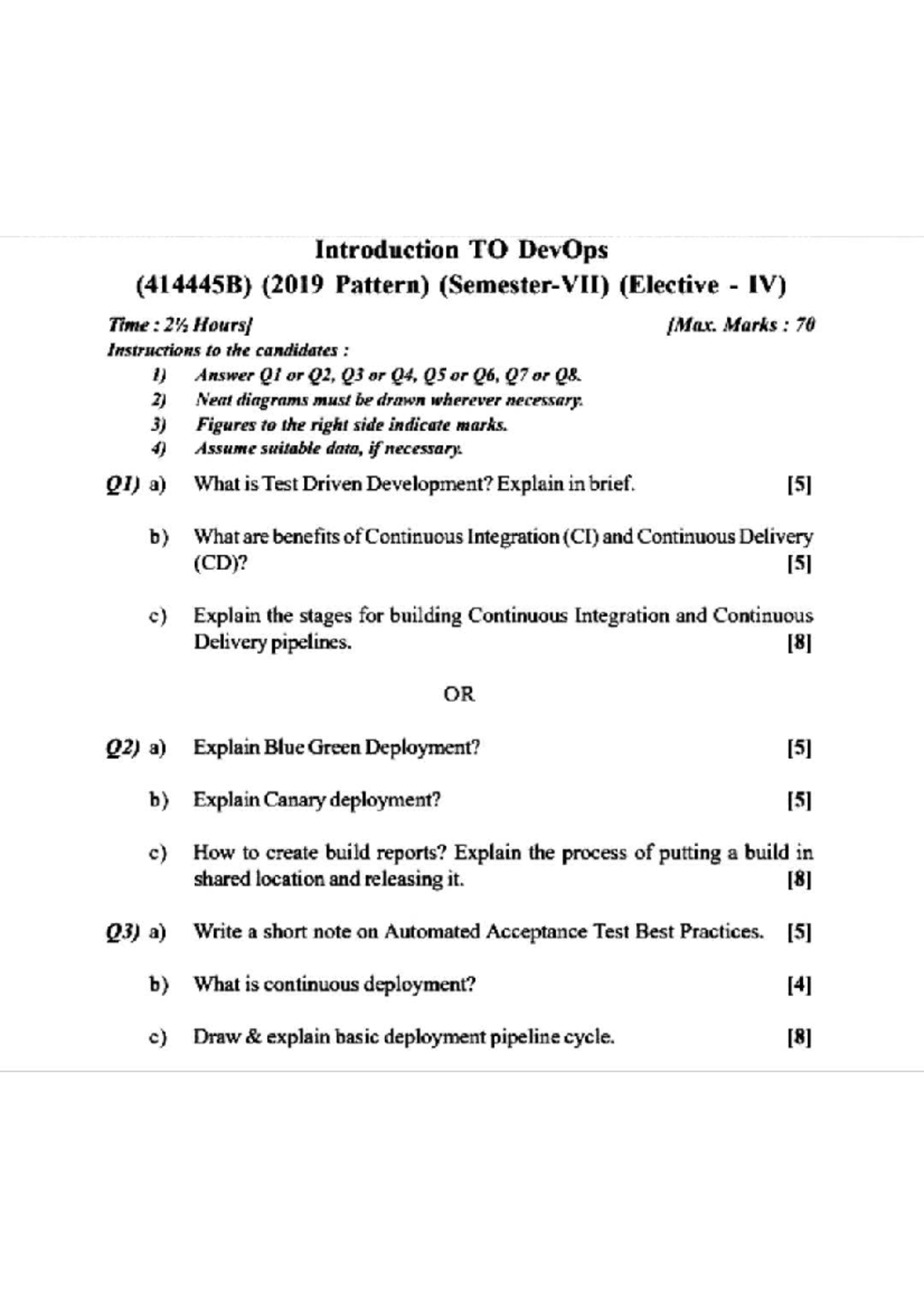 DevOps Elective IV - Introduction to DevOps Exam Paper (2019) - Studocu