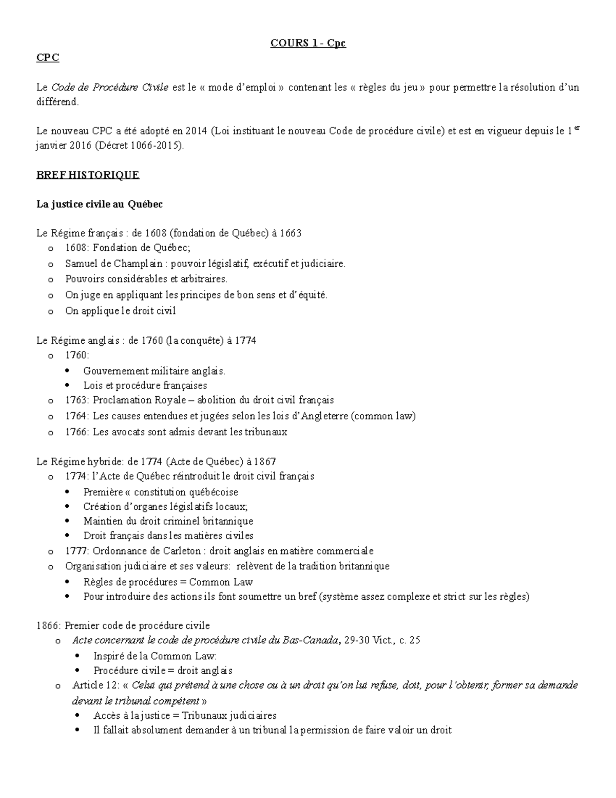 Cours 1-4 - DJP1 - COURS 1 - Cpc CPC Le Code de Procédure Civile est le ...