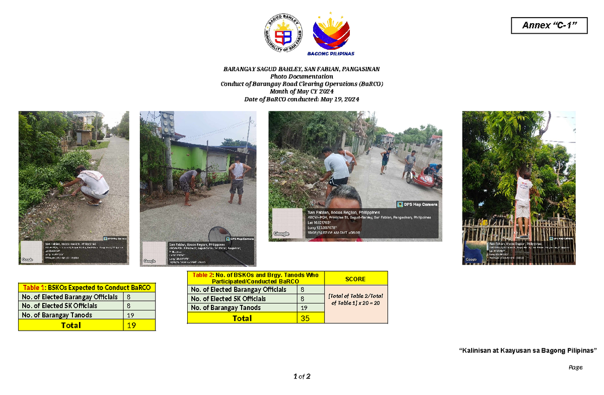 Barangay Road Clearing Operations (BaRCO) Report - May 2024 - Studocu