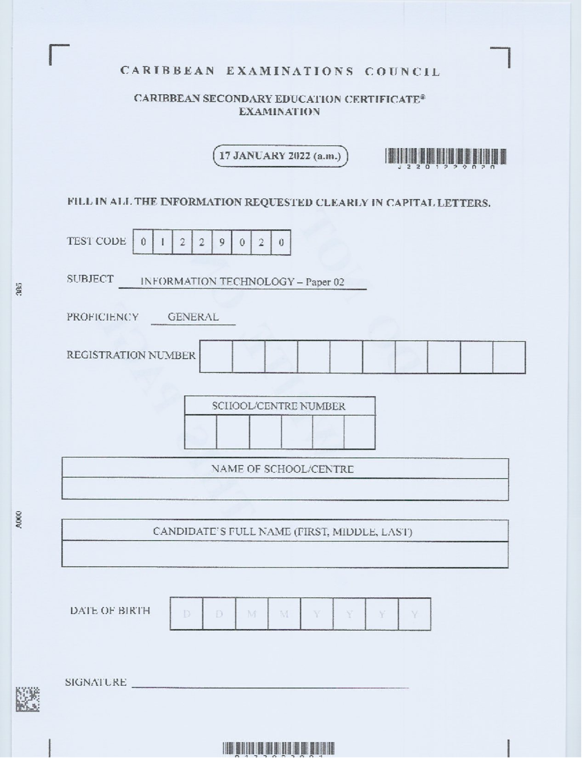 CSEC IT Paper 02 Past Exam - January 2022 (Test Code: 01229020) - Studocu