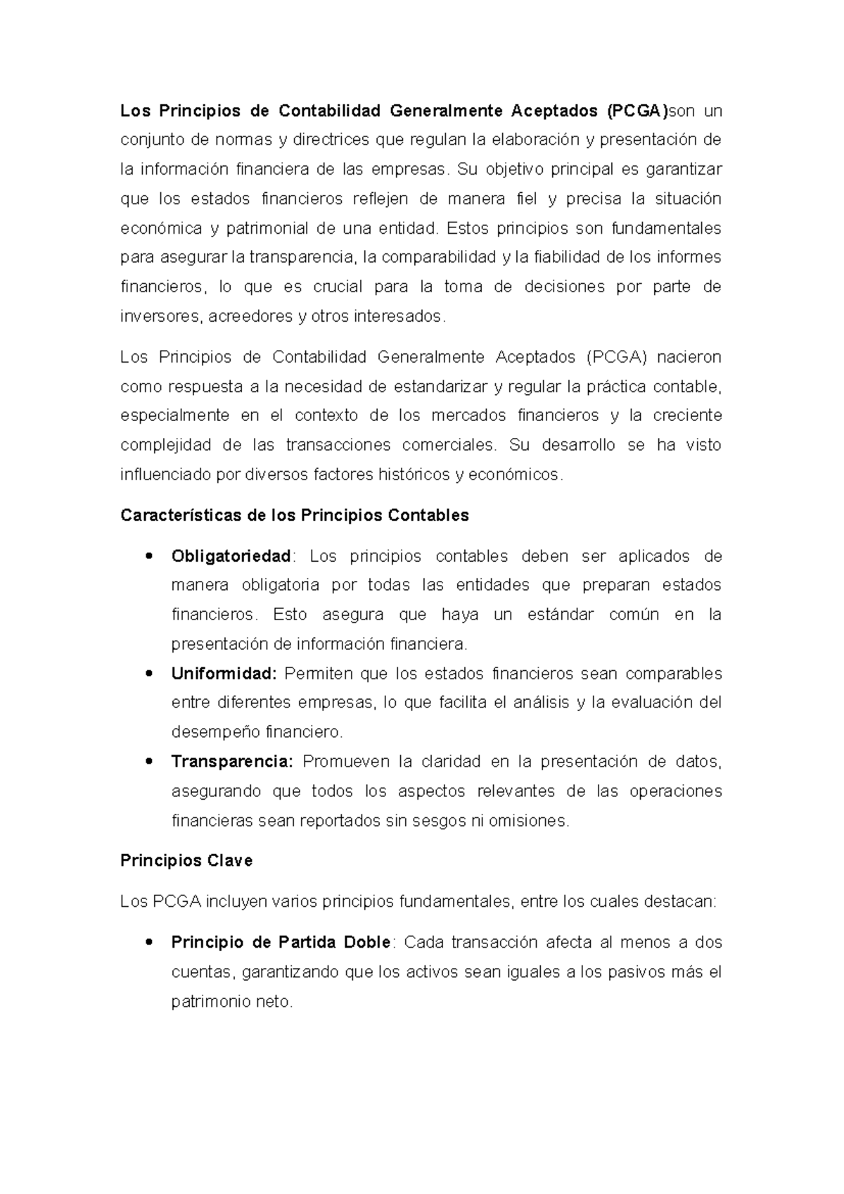 PCGA: Características y Principios Fundamentales de Contabilidad - Studocu